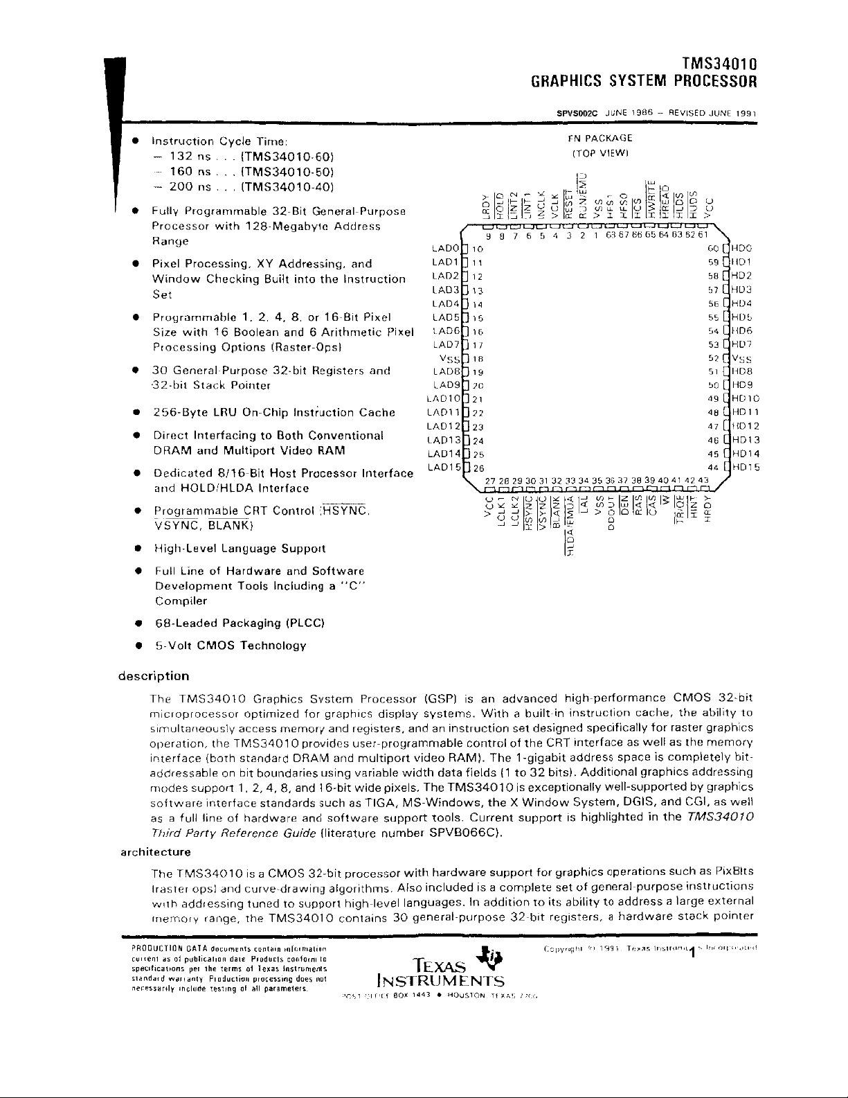 TMS34010FNL-40 Application Note TI | 1/1 Pages - AiPCBA